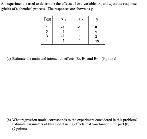 Solved An experiment is used to determine the effects of two | Chegg.com