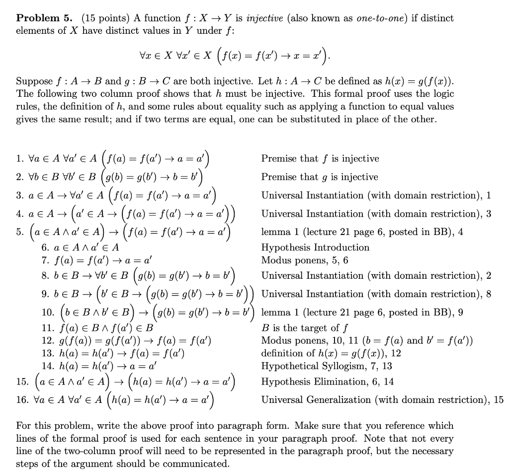 Solved Problem 5. (15 points) A function f :X + Y is | Chegg.com