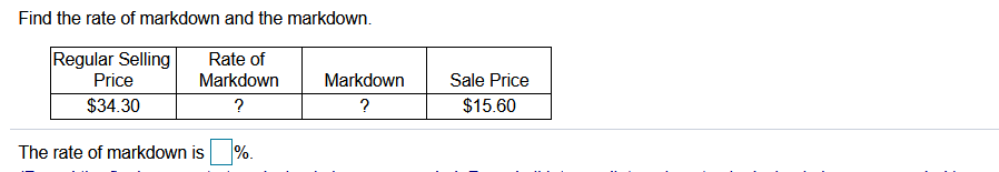 Solved Find the rate of markdown and the markdown. Regular | Chegg.com