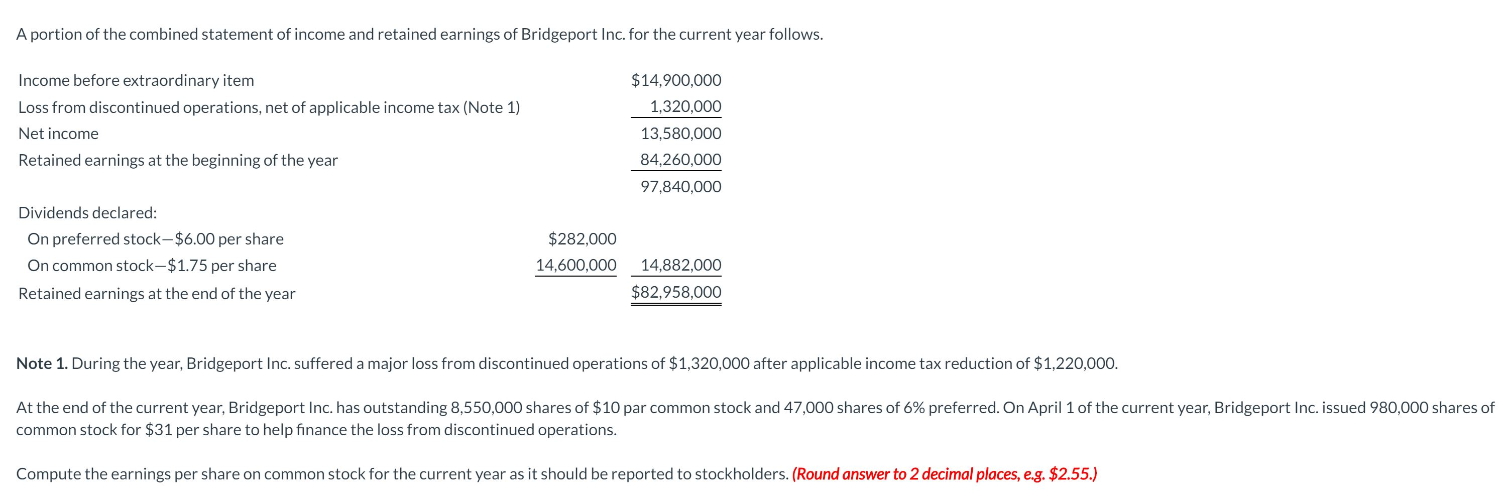 Solved A portion of the combined statement of income and | Chegg.com
