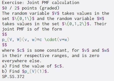 Solved Exercise: Joint PMF calculation $0 / 2$ points | Chegg.com