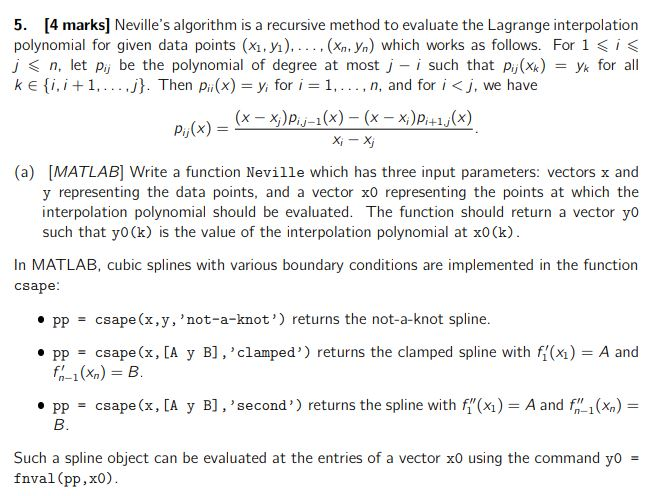 Solved 5. [4 marks] Neville's algorithm is a recursive | Chegg.com