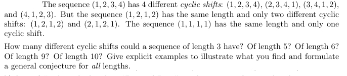 Solved The sequence (1, 2, 3, 4) has 4 different cyclic | Chegg.com