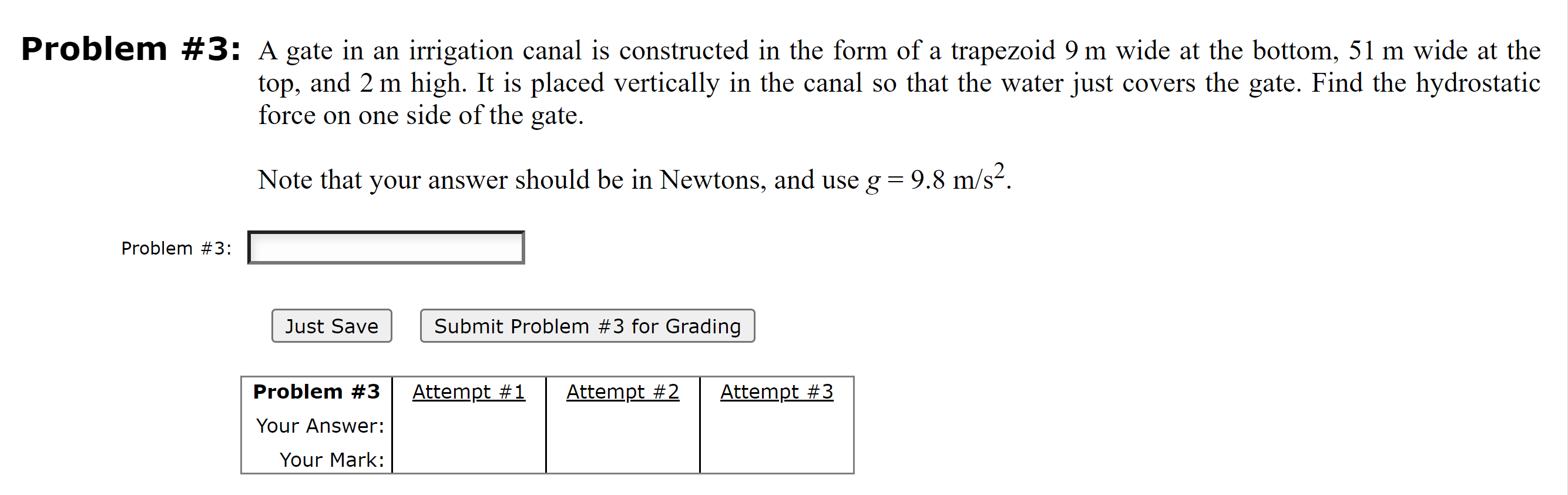 Solved oblem \#3: A gate in an irrigation canal is | Chegg.com