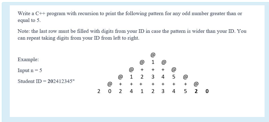Solved Write a C++ ﻿program with recursion to print the | Chegg.com