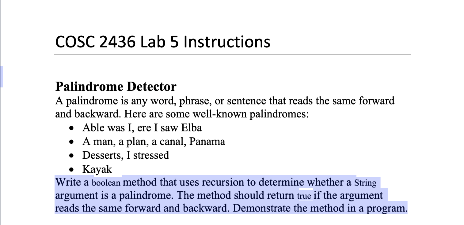 Solved Palindrome Detector A palindrome is any word, phrase, | Chegg.com
