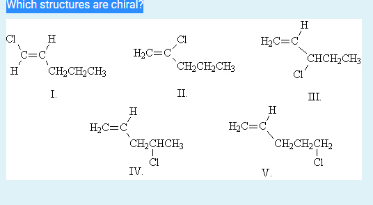 Solved Which structures are chiral? C1 H Ci H2C=C H H2C=C | Chegg.com