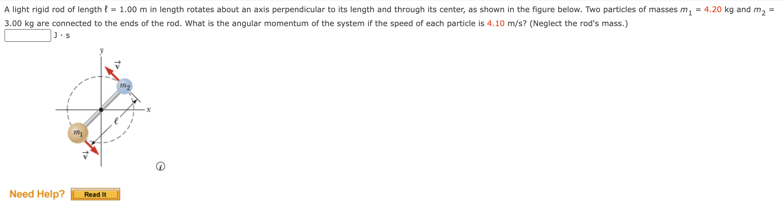Solved A light rigid rod of length ℓ = 1.00 m in length | Chegg.com