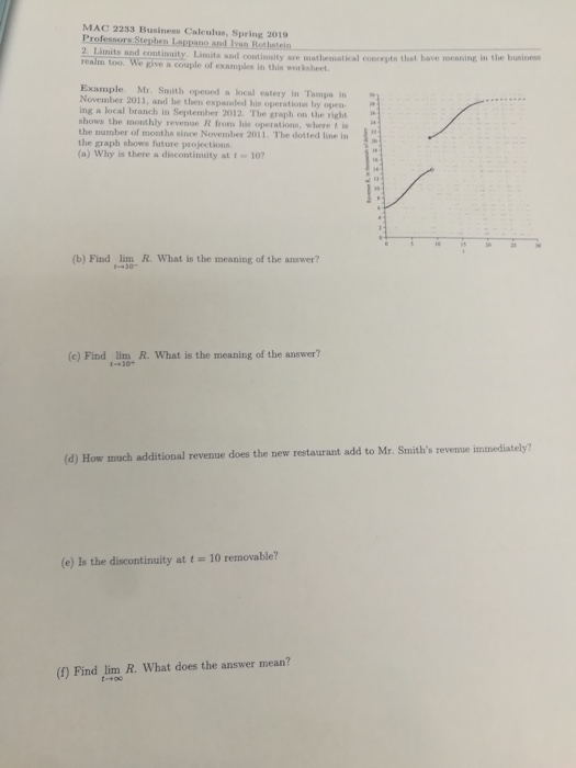 Solved MAC 2233 Business Calculus, Spring 2019 reamw Limits | Chegg.com