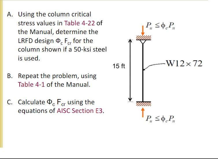Solved A. Using the column critical stress values in Table | Chegg.com