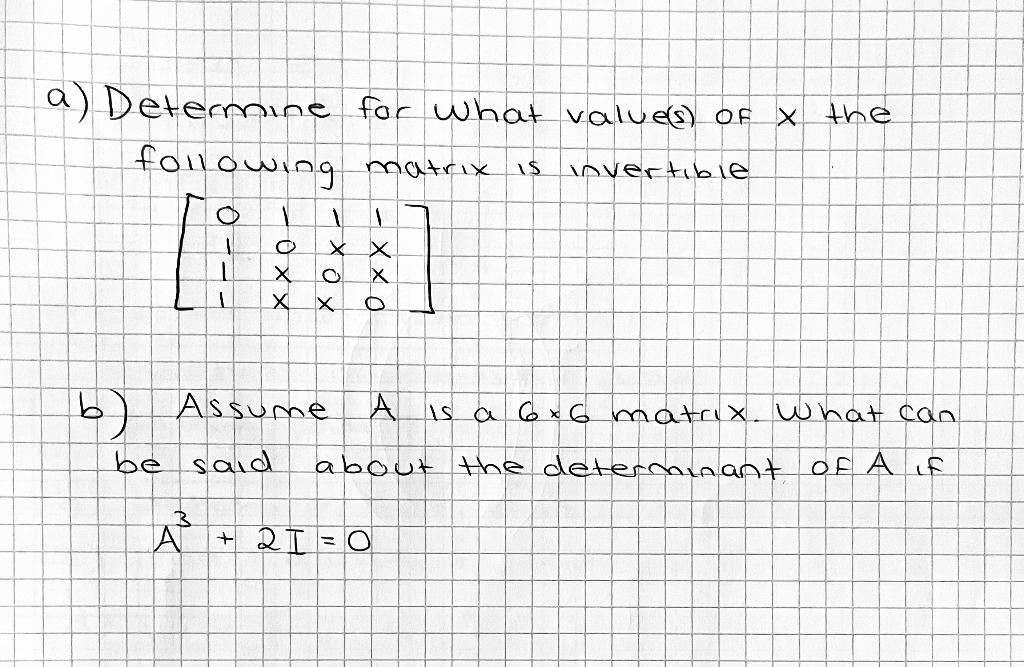 Solved Determine for what value(s) of x the following matrix | Chegg.com