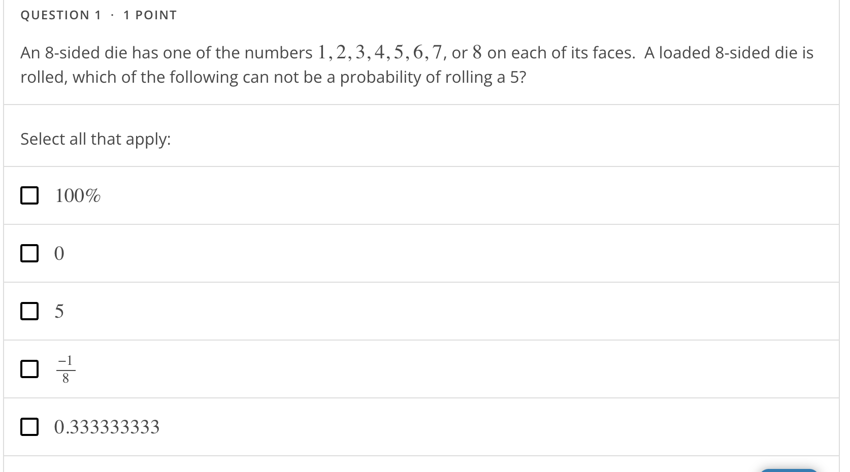 Solved An 8-sided die has one of the numbers 1, 2, 3, 4, 5, | Chegg.com