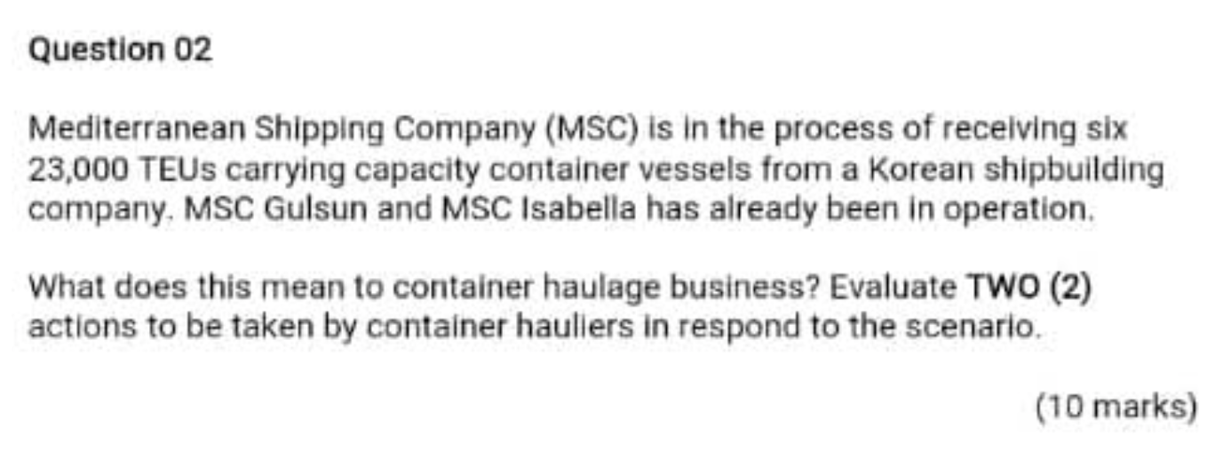Solved Mediterranean Shipping Company (MSC) is in the | Chegg.com