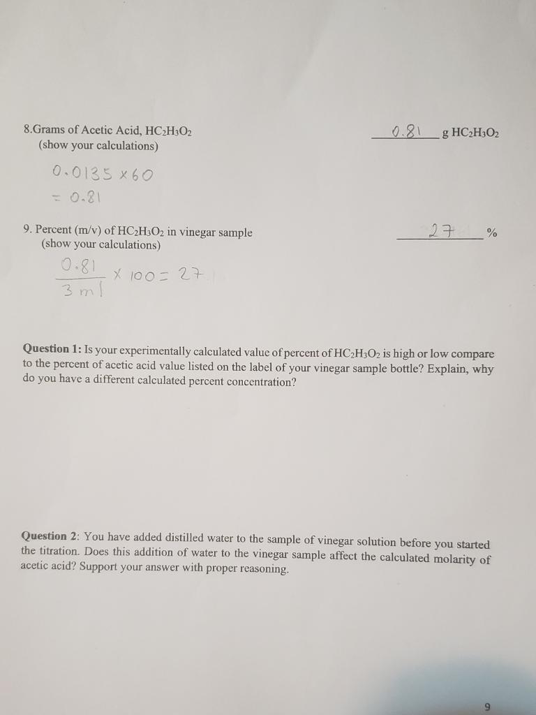Solved Data Sheet Volumetric Analysis- Acid-Base Titration | Chegg.com