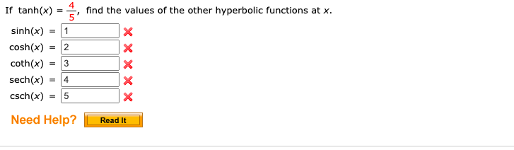 Solved find the values of the other hyperbolic functions at | Chegg.com