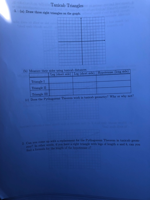 Solved Taxicab Triangles 1. (a) Draw three right triangles | Chegg.com