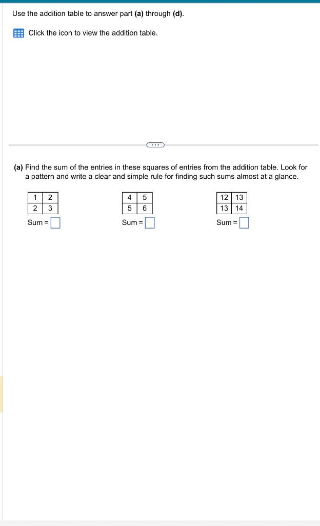 Solved Use the addition table to answer part (a) through | Chegg.com