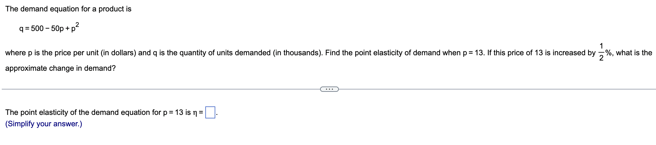 Solved The demand equation for a product is q=500−50p+p2 | Chegg.com