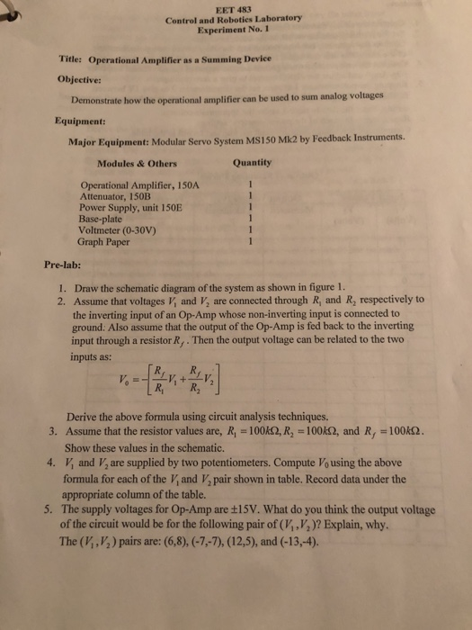 EET 483 Control and Roboties Laboratory Experiment | Chegg.com