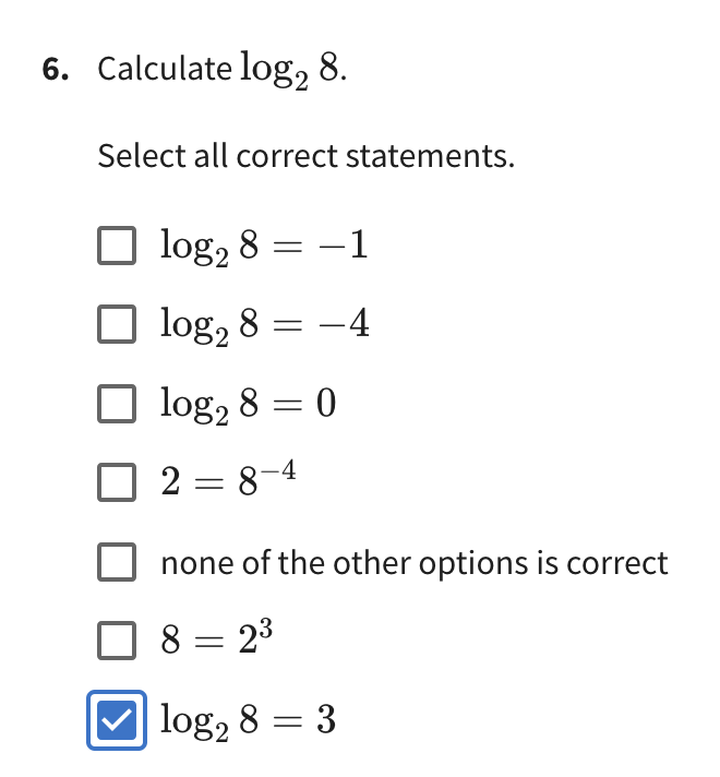 Solved Calculate log28.Select all correct | Chegg.com