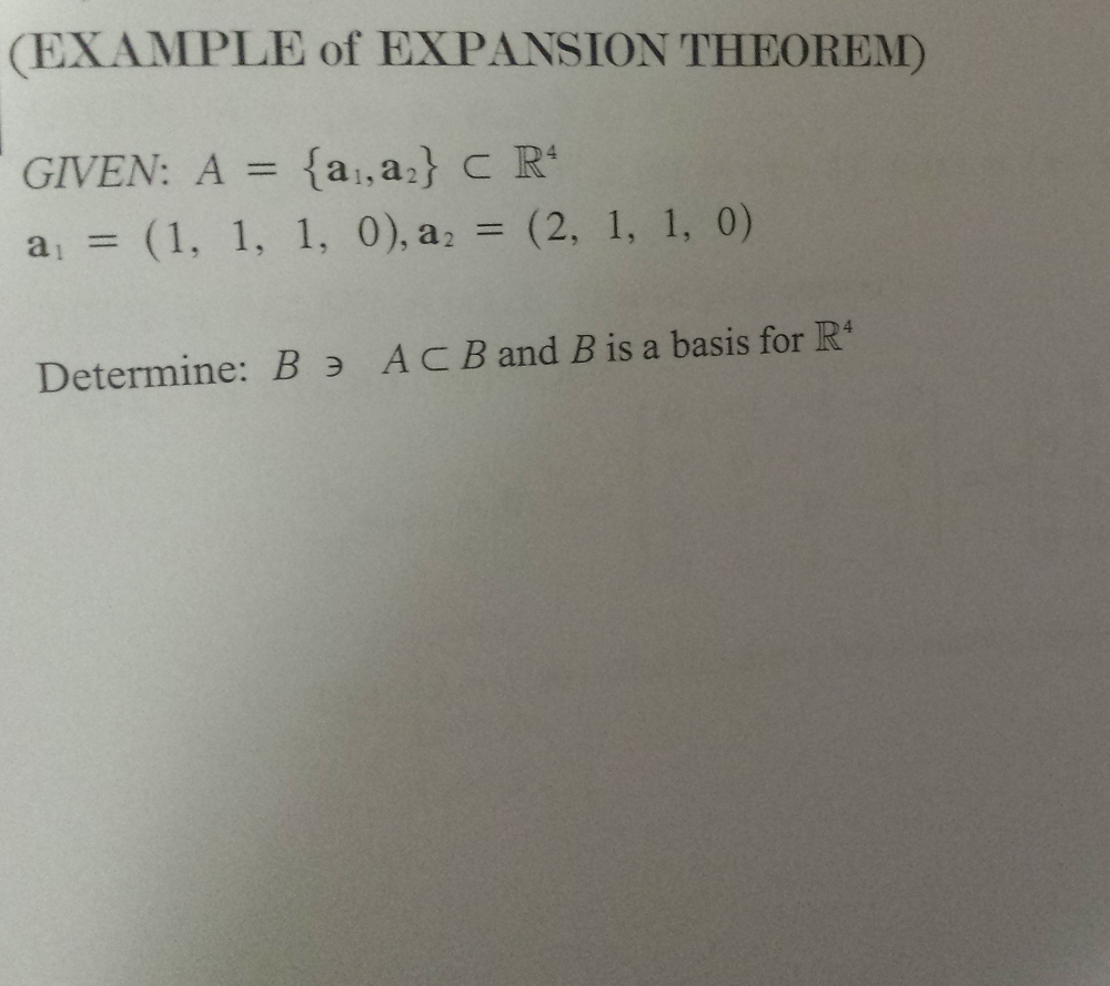 Solved (EXAMPLE of EXPANSION THEOREM) ai, a} C R (1, 1, 1, | Chegg.com