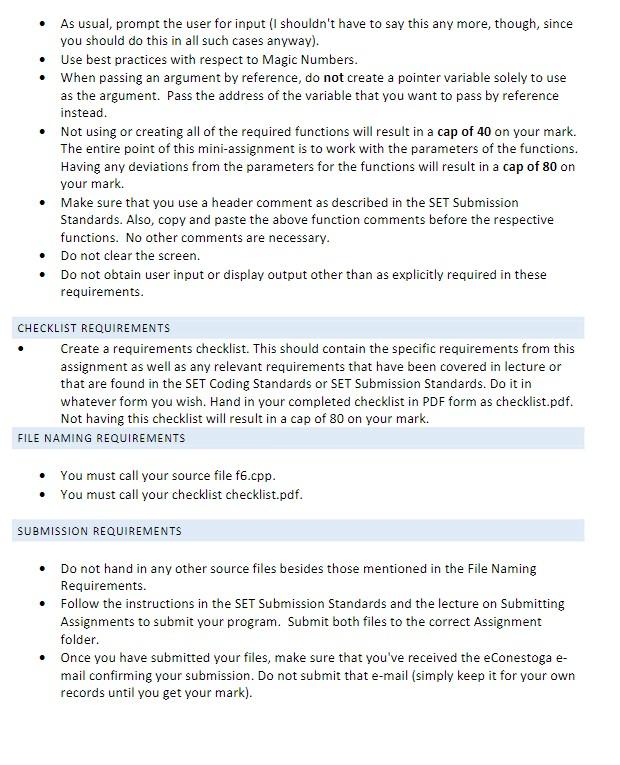 Solved SENG 1000 - C/C++ PROGRAMMING FOCUSED ASSIGNMENT 6 - | Chegg.com