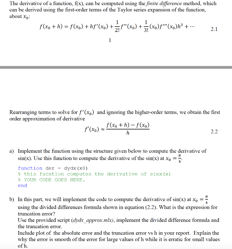 The derivative of a function, f(x), can be computed | Chegg.com