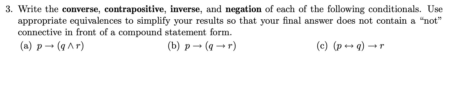 Solved 3. Write the converse, contrapositive, inverse, and | Chegg.com