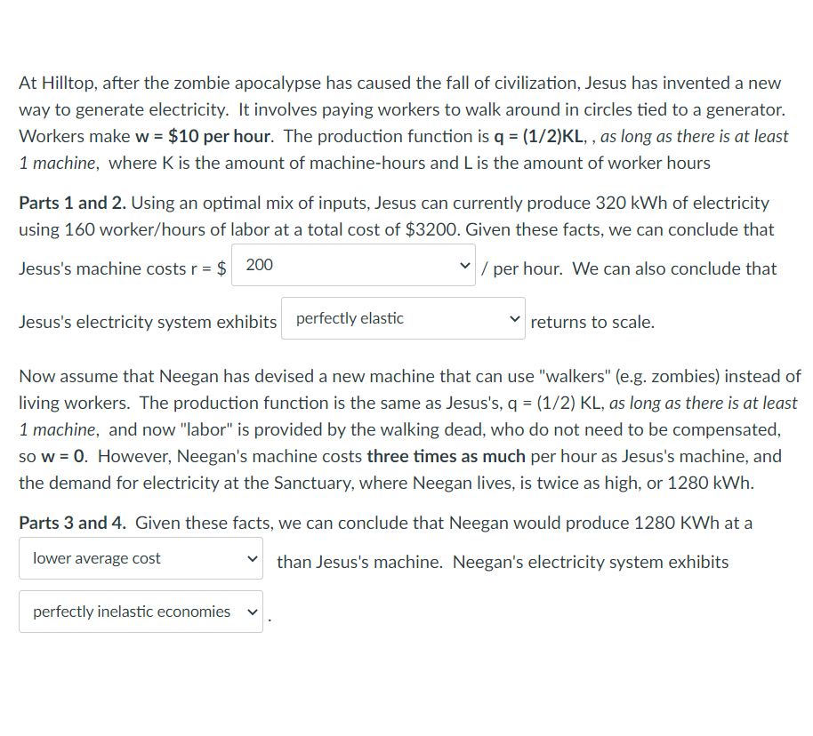 Solved At Hilltop, after the zombie apocalypse has caused | Chegg.com