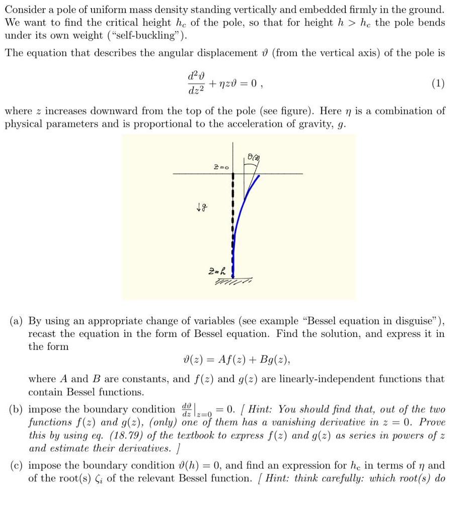Solved Consider a pole of uniform mass density standing | Chegg.com