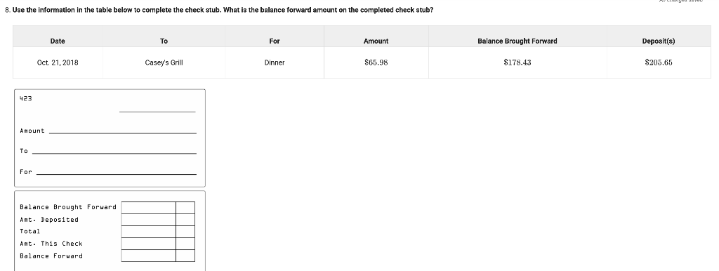 Solved 8. Use the information in the table below to complete | Chegg.com
