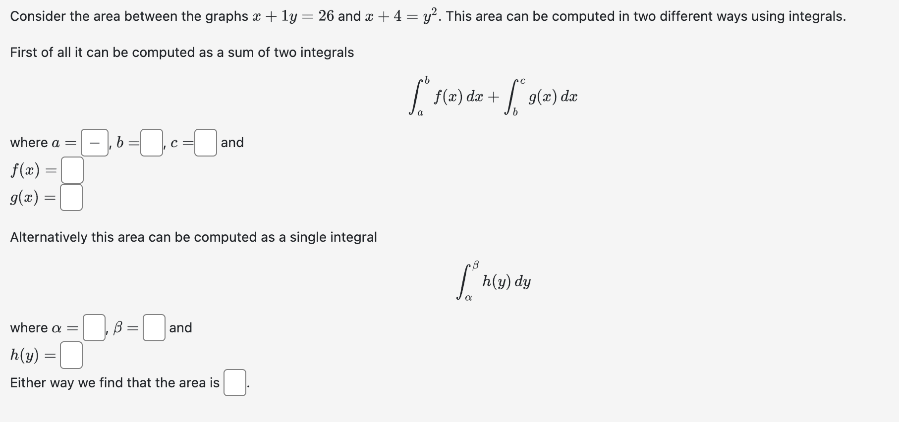 Solved f(x)=g(x)=Alternatively this area can be computed as | Chegg.com
