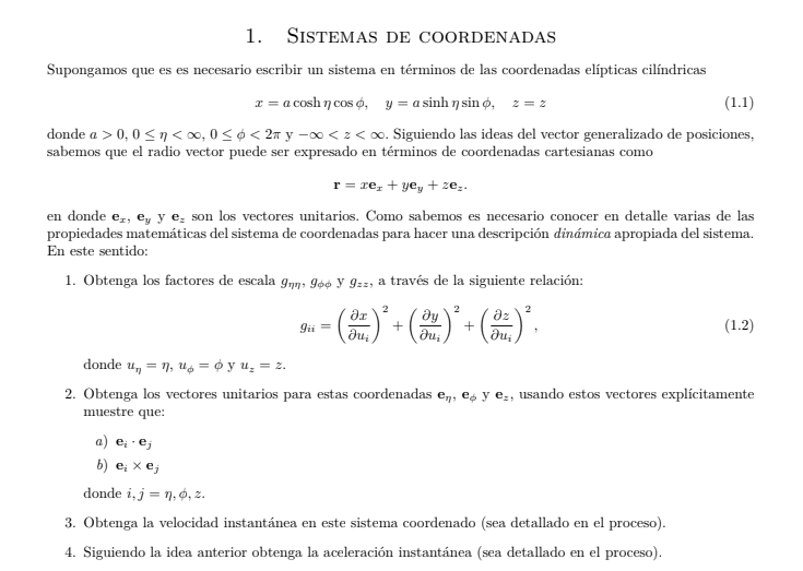 Solved 1. Sistemas de CoORdenadas Supongamos que es es | Chegg.com