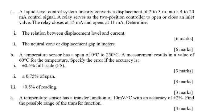 Solved A liquid-level control system linearly converts a | Chegg.com