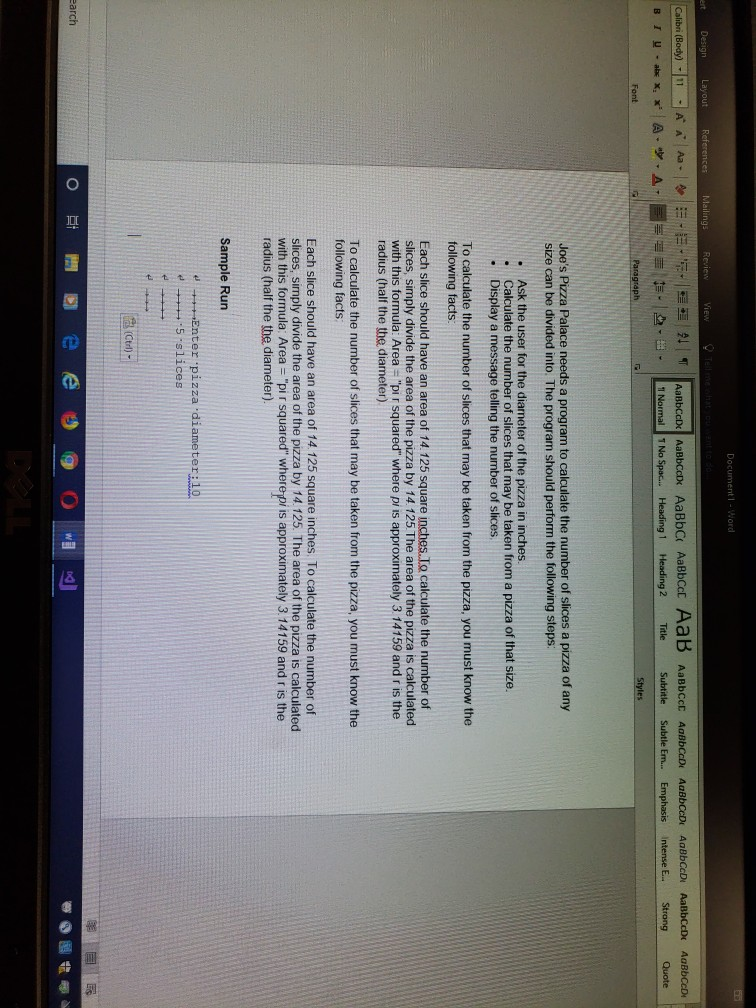 Solved Joe's Puza Palace needs a program to calculate the | Chegg.com