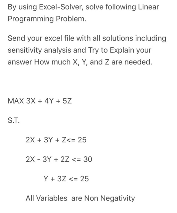 Solved By using Excel-Solver, solve following Linear | Chegg.com