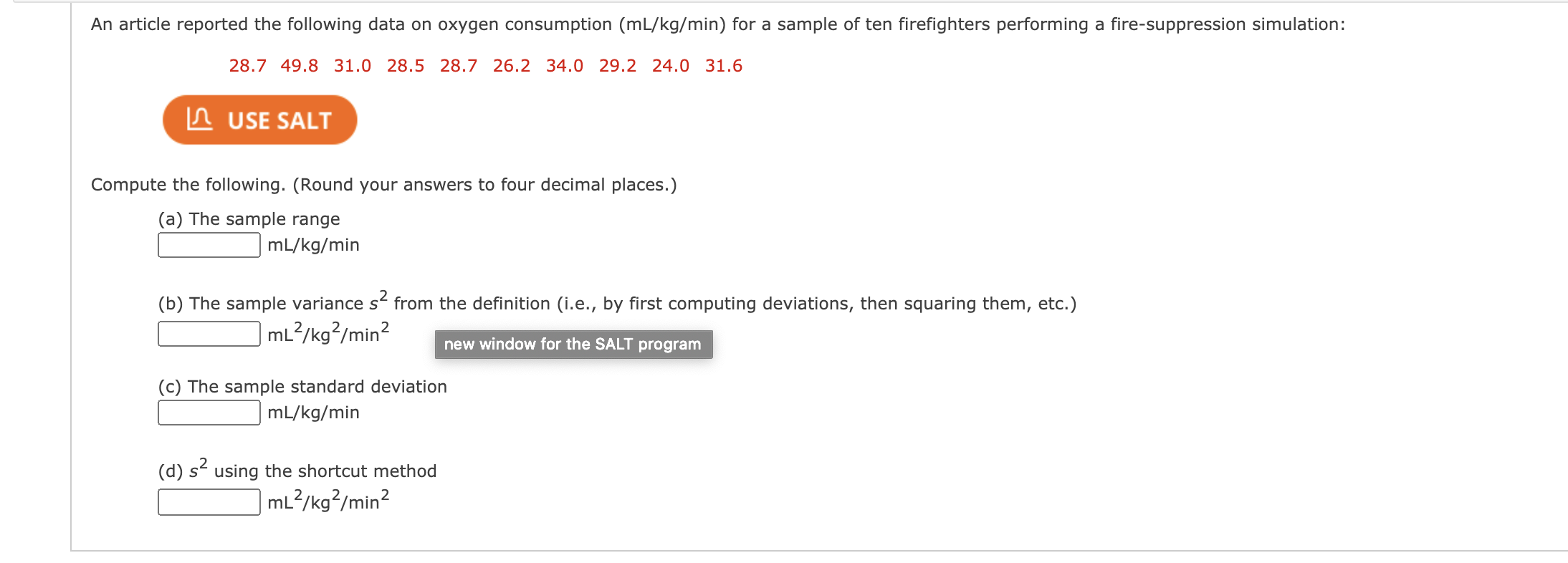 Solved An article reported the following data on oxygen | Chegg.com