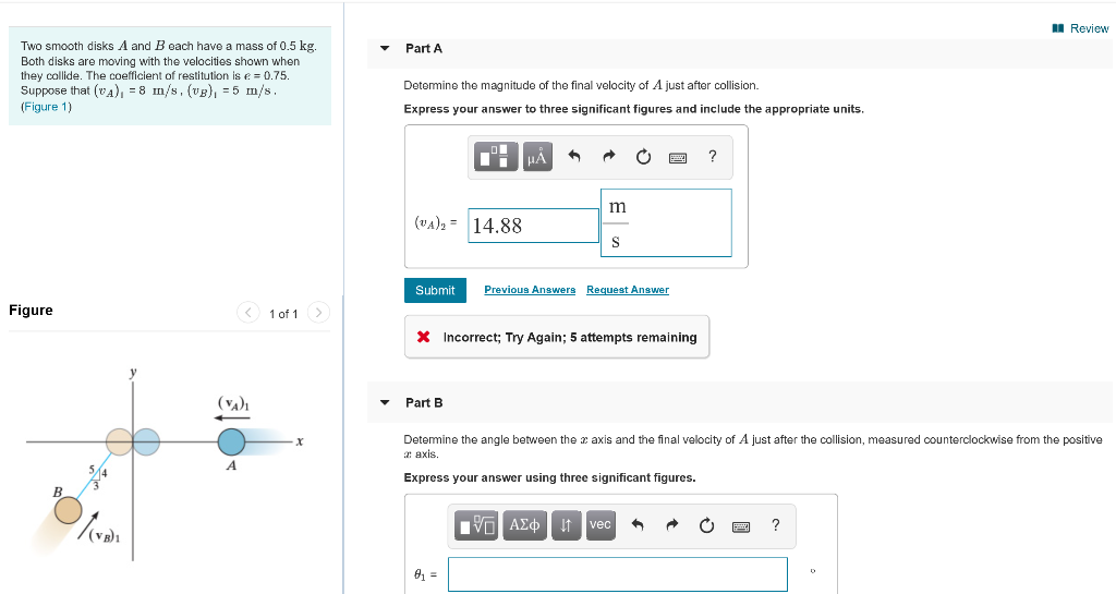 Solved Review Part A Two smooth disks A and B each have a | Chegg.com