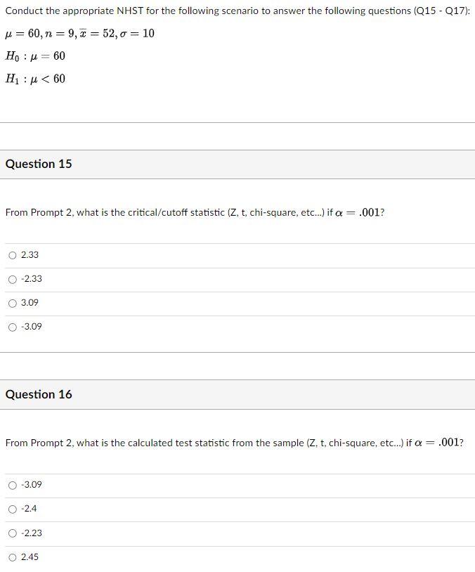 Solved Conduct the appropriate NHST for the following | Chegg.com