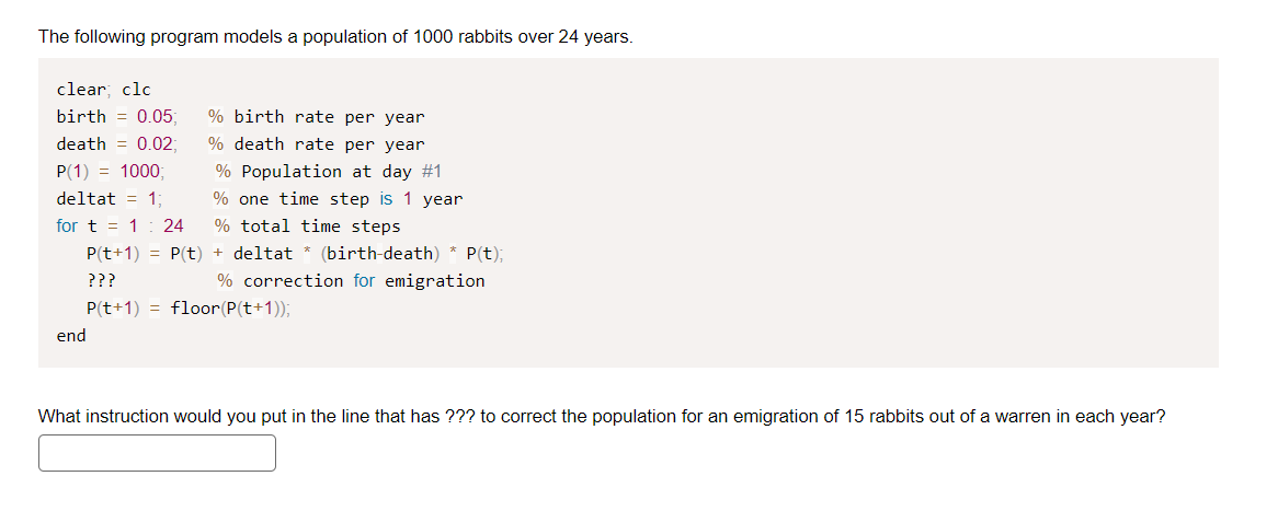 Solved The following program models a population of 1000 | Chegg.com