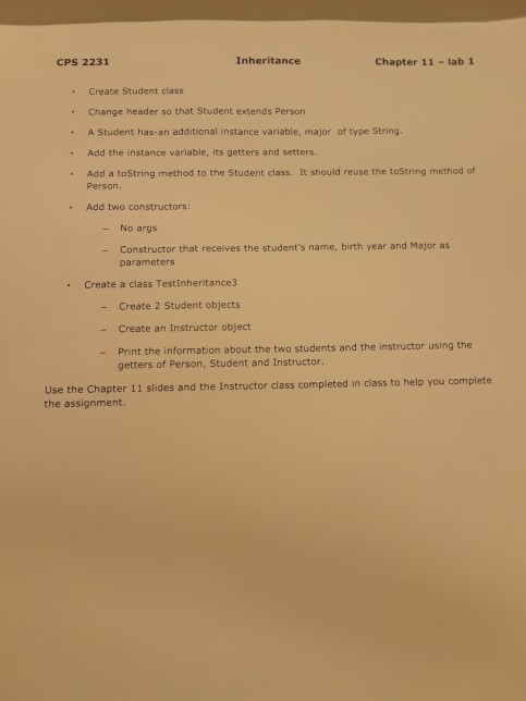 Solved CPS 2231 Inheritance Chapter 11 - lab 1 Create | Chegg.com