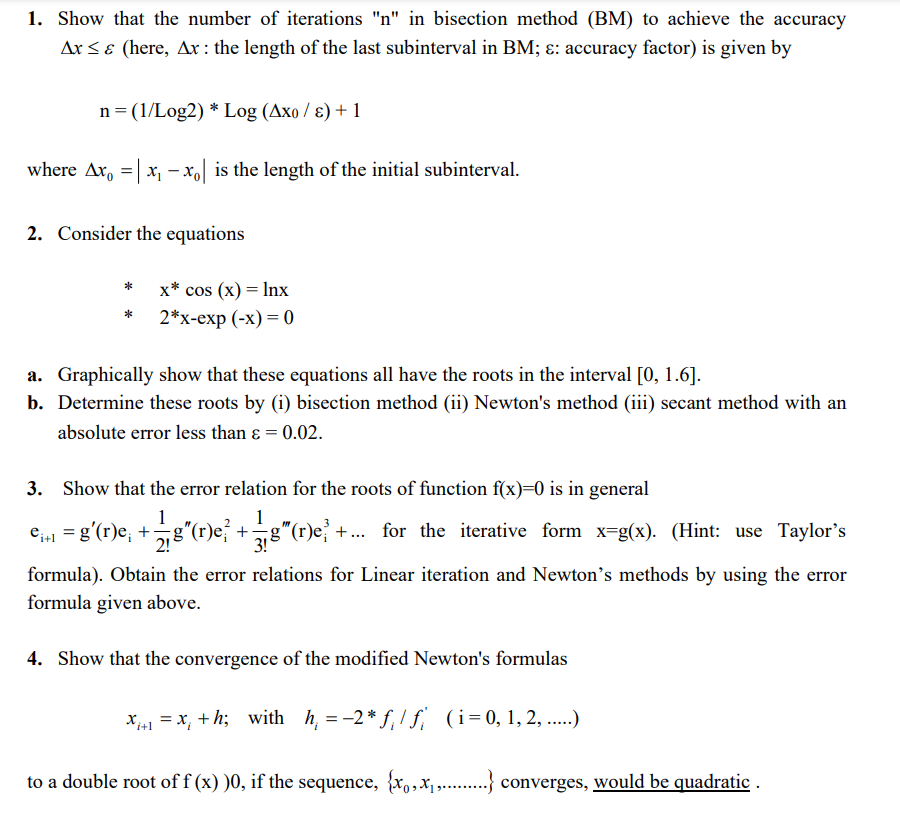 Solved 1 Show That The Number Of Iterations N In