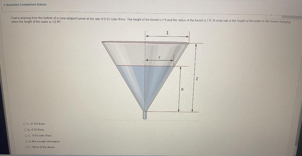 Solved Fuel is draining from the bottom of a cone-shaped | Chegg.com