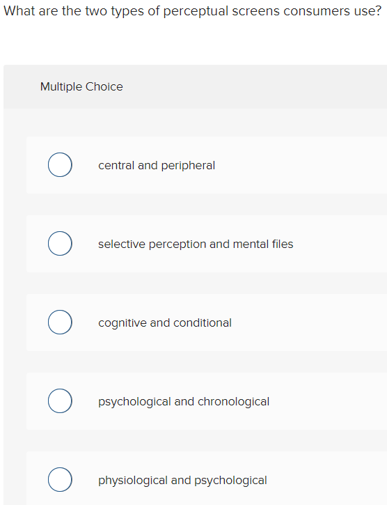 Solved What are the two types of perceptual screens | Chegg.com