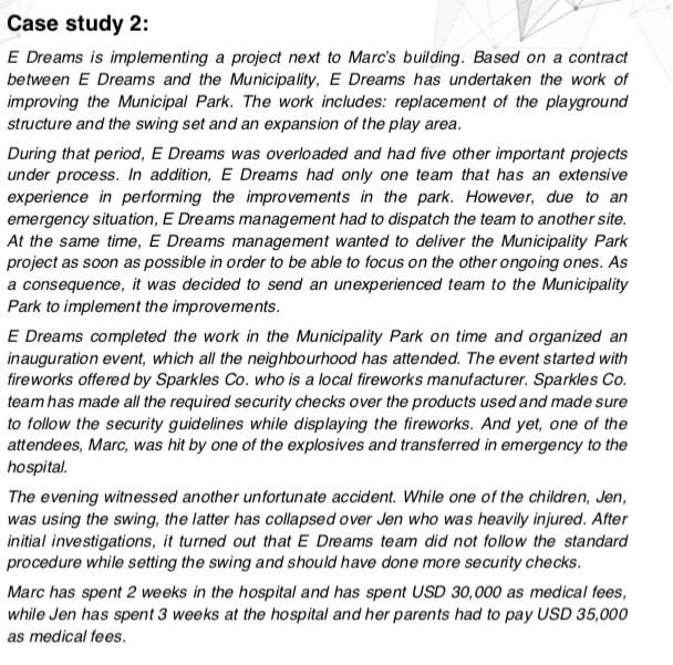 Solved Case study 2: E Dreams is implementing a project next | Chegg.com
