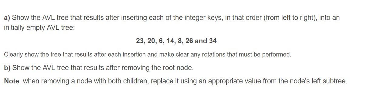 Solved a) Show the AVL tree that results after inserting | Chegg.com