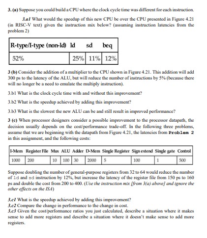Solved 3. (a) Suppose you could build a CPU where the clock | Chegg.com