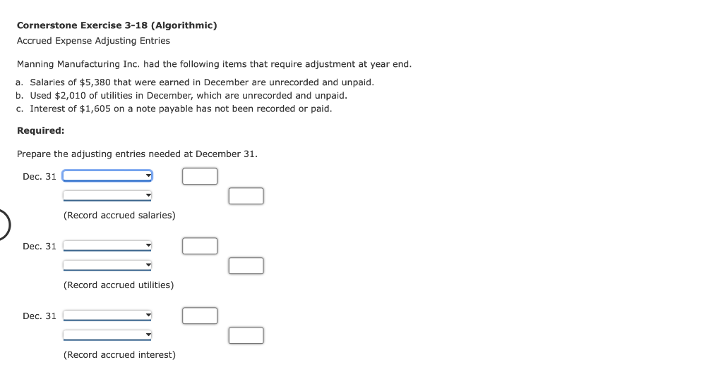 Solved Cornerstone Exercise 3-18 (Algorithmic) Accrued | Chegg.com