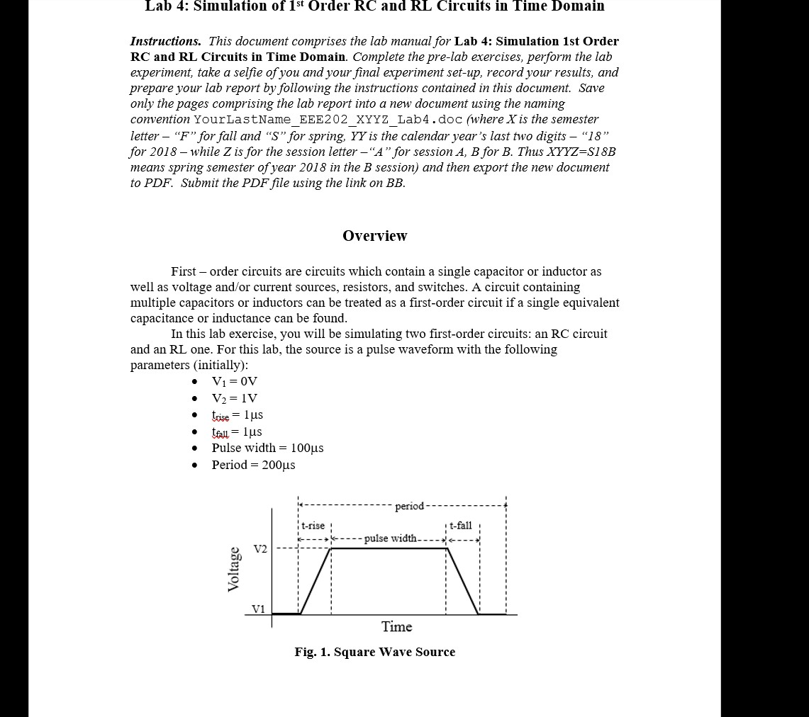 Solved: Lab 4: Simulation Of 1st Order RC And RL Circuits ... | Chegg.com