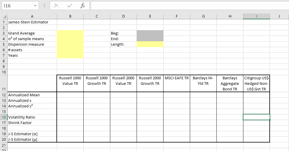 Apply the spreadsheet developed in the James–Stein | Chegg.com